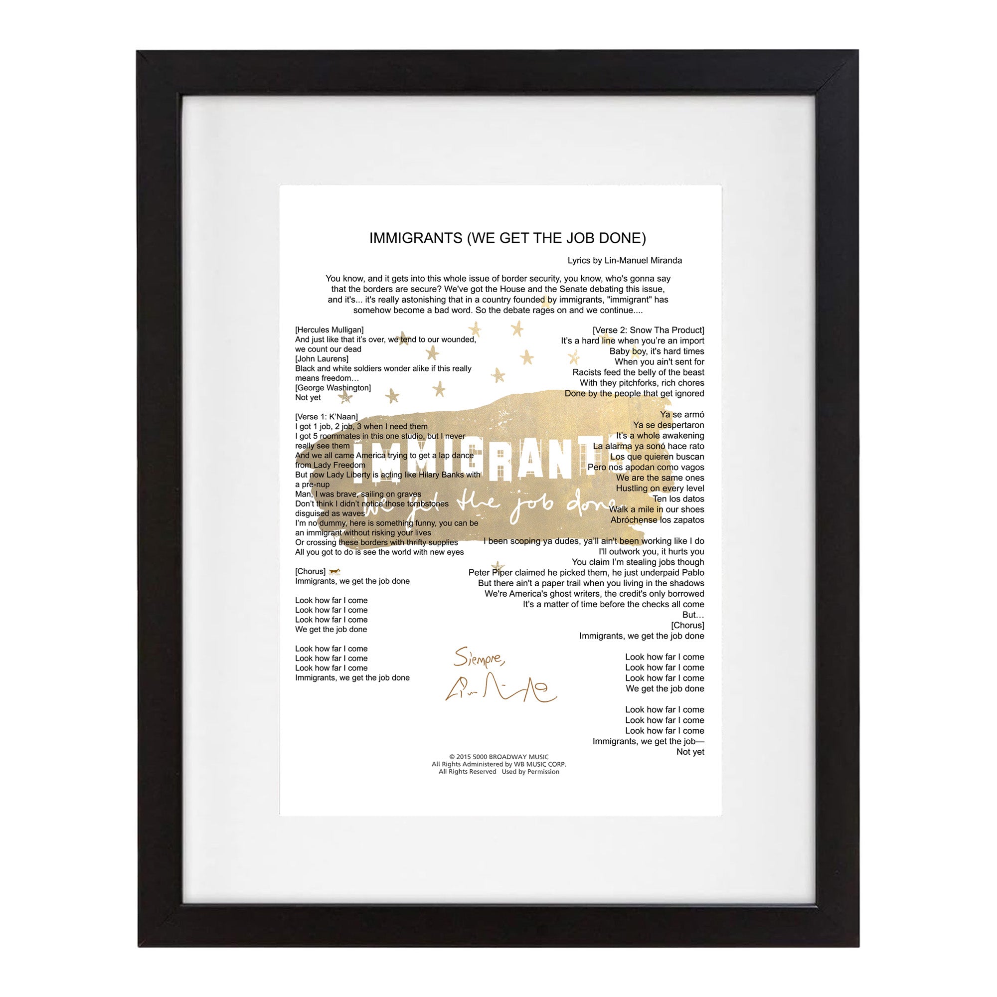 Hamilton LA "Immigrants We Get the Job Done" 8"x 10" Music Sheet ...